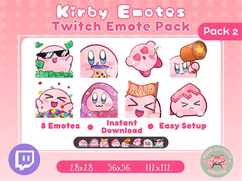 Kirby Emotes Pack 2 Kirby Stream Pack Kirby Twitch Accessories Kawaii Twitch Cute Twitch