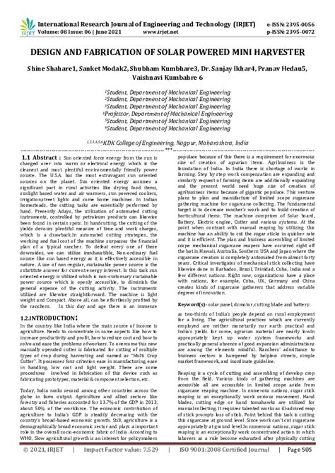 Pdf Design And Fabrication Of Solar Powered Mini Harvester