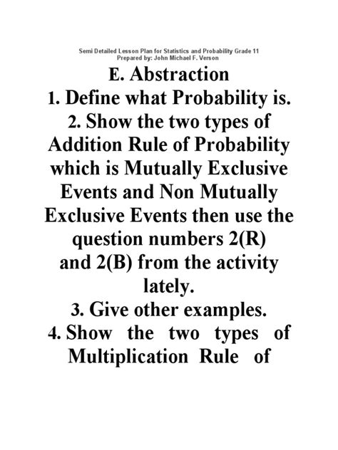Lesson Plan In Statistics Grade 11 Pdf