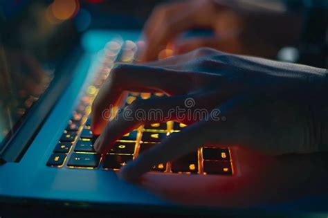 Closeup Of Typing On Illuminated Laptop Keyboard Stock Illustration Illustration Of Closeup