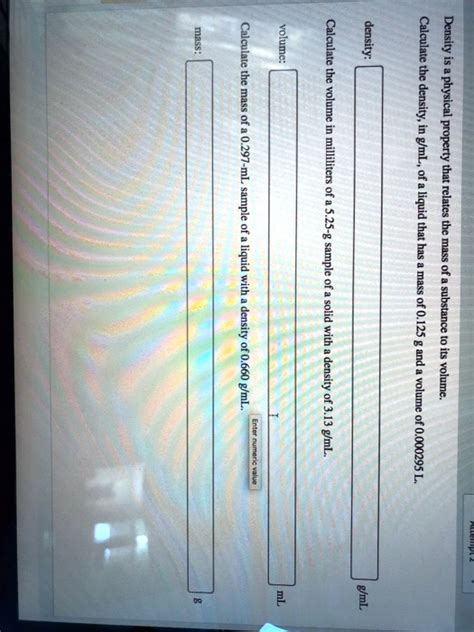 SOLVED Calculate Volume Calculate Density Density The Calculate The Density The Mass