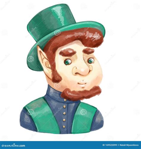 Cartoon Leprechaun Portrait Digital Dwarf Game Character On White