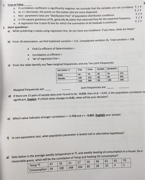 Solved 1 True Or False A If Correlation Coefficient Is