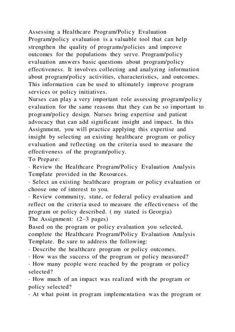 Healthcare Programpolicy Evaluation Analysis Templateuse This Docx