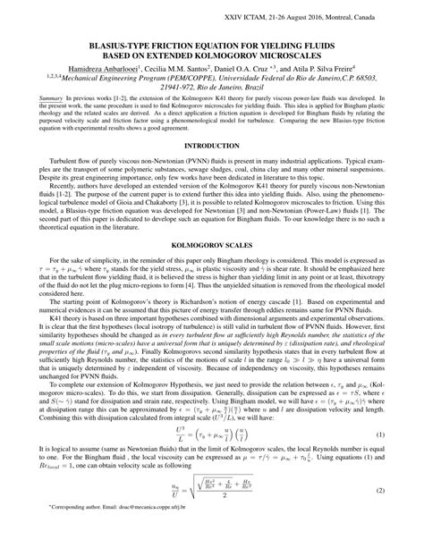 Pdf Blasius Type Friction Equation For Yielding Fluids Based On Extended Kolmogorov Microscales
