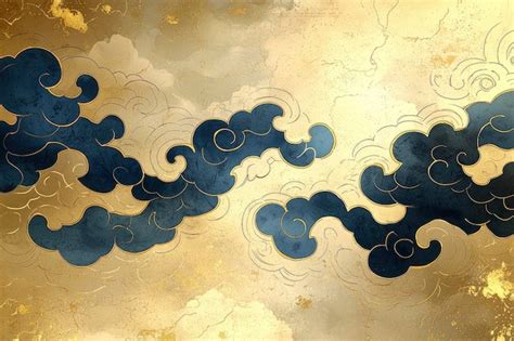 Elegant Gold Floral And Cloud Pattern On Black Background Premium Ai
