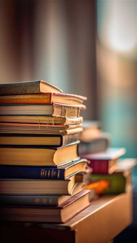 Vintage Stack Of Old Books On A Wooden Table Generative Ai Stock Illustration Illustration Of