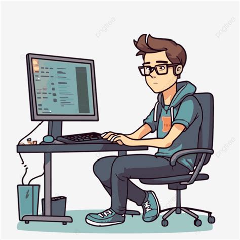 안경 만화에 그의 컴퓨터 뒤에 앉아 프로그래머 클립 아트 개발자 벡터 프로그램 제작자 클립 아트 만화 Png 일러스트 및 벡터 에 대한 무료 다운로드 Pngtree