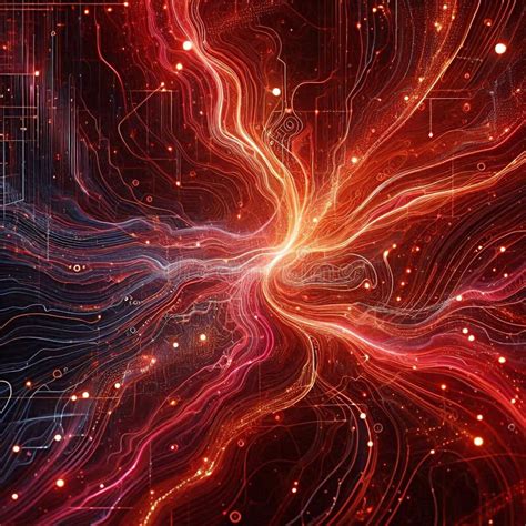 Vibrant Digital Network Glowing Connections Nodes Radiating Energy Chaotic Structured Form Stock