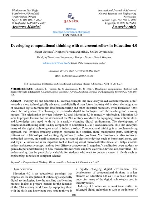 pdf developing computational thinking with microcontrollers in education 4 0