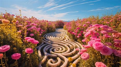 Premium Ai Image A Photo Of A Labyrinth Made Of Flowers With A Clear
