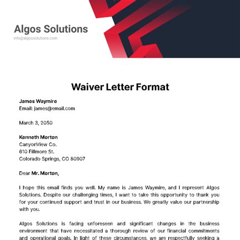 Waiver Letter Template