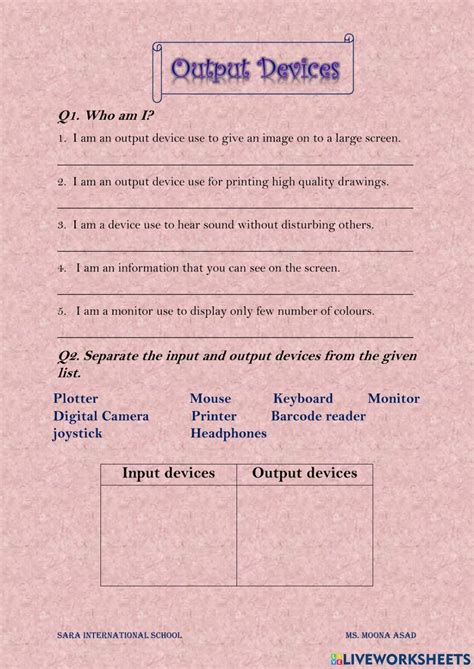 Output Devices Online Activity Live Worksheets