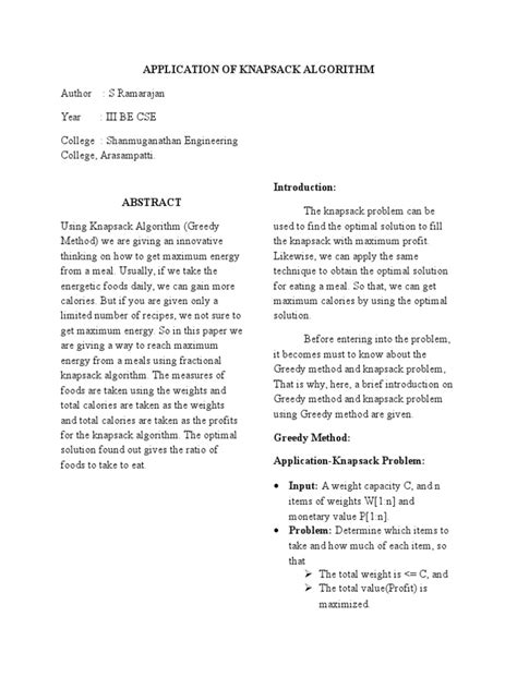 Application Of Knapsack Algorithm Pdf Profit Accounting Applied