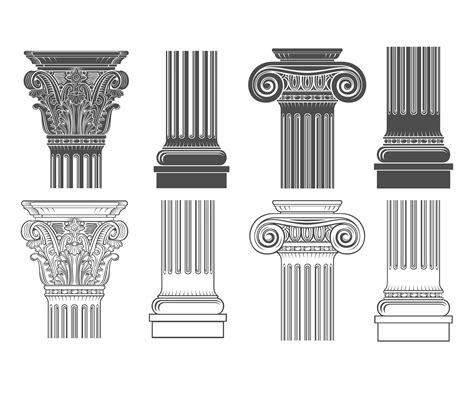 Set 8 Classic Column Elements Corinthian Ionic Capital Eps Svg