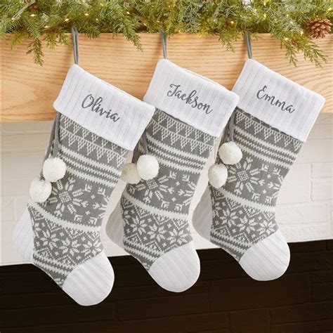 Knit Snowflake Personalized Christmas Stockings Ivory
