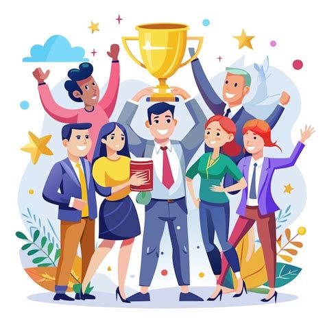 Teamwork Achieves Success With A Golden Trophy Premium Ai Generated Vector