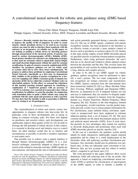 Pdf A Convolutional Neural Network For Robotic Arm Guidance Using Semg Based Frequency Features