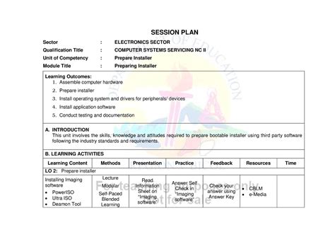 CSS COC1 LO2 Session PLAN SESSION PLAN Sector ELECTRONICS SECTOR