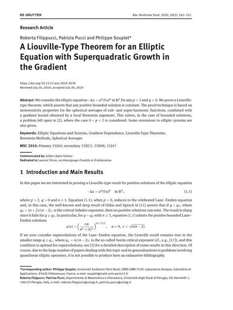 Pdf A Liouville Type Theorem For An Elliptic Equation With Superquadratic Growth In The Gradient