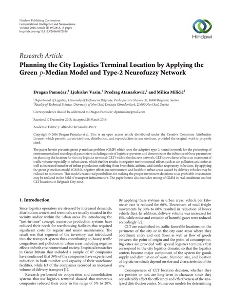 Pdf Planning The City Logistics Terminal Location By Applying The Green P Median Model And