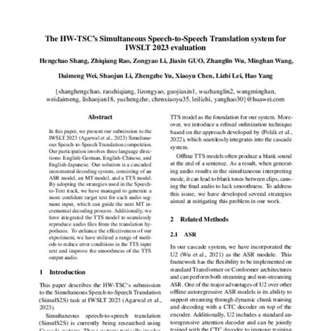 The Hw Tscs Simultaneous Speech To Speech Translation System For Iwslt