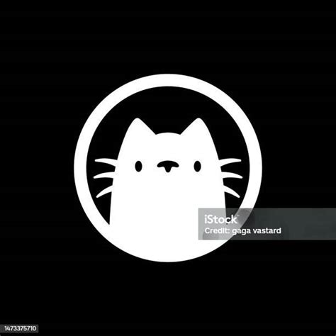 귀여운 흰색 고양이 마스코트 캐릭터 만화 라운드 서클 엠블럼 벡터 아이콘 일러스트 레이 션 고양이 새끼에 대한 스톡 벡터 아트 및 기타 이미지 고양이 새끼 고양잇과