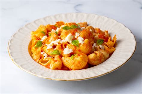 토마토 라비올리 파스타 또는 치즈에 파이프 리게이트 모양의 파스타 건강한 식생활에 대한 스톡 사진 및 기타 이미지 건강한