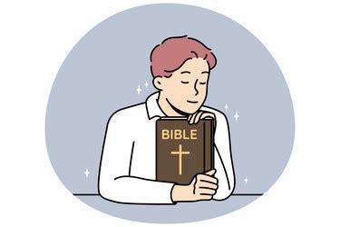 Man Christian Holds Bible Prays To God Feels Vector Image