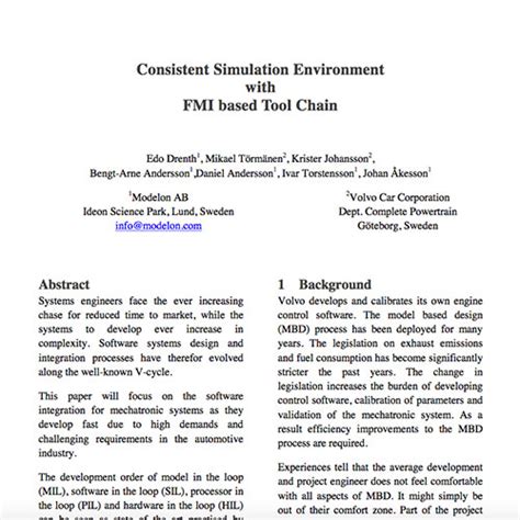 Consistent Simulation Environment With Fmi Based Tool Chain Modelon