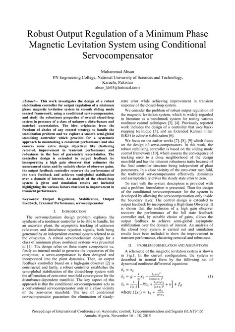 Pdf Robust Output Regulation Of A Minimum Phase Magnetic Levitation