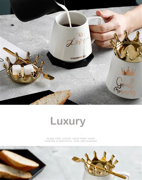 Зимняя керамическая термальная кружка Роскошная золотая корона Многофункциональная крышка