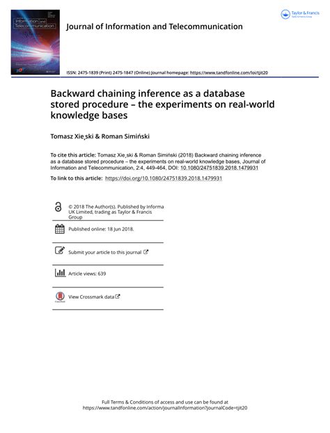 Pdf Backward Chaining Inference As A Database Stored Procedure The