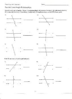 Check Up Parallel Lines And Angle Relationships By Carla Fowler