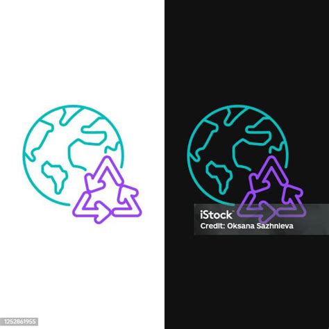 녹색과 보라색 라인 행성 지구와 흰색과 검은 색 배경에 고립 된 재활용 아이콘 환경 개념 벡터 일러스트레이션 0명에 대한 스톡 벡터 아트 및 기타 이미지 Istock
