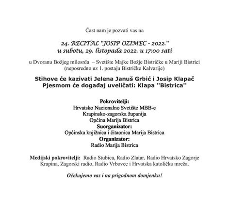 24 Recital Josip Ozimec Hrvatsko Nacionalno Svetište Majke Božje Bistričke