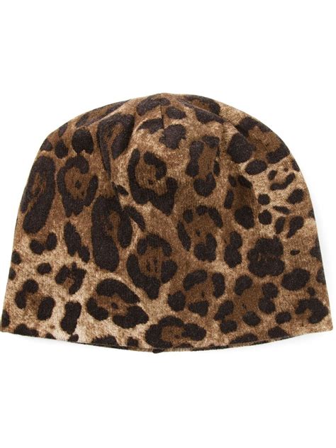 Lyst Dolce And Gabbana Leopard Print Beanie Hat In Brown