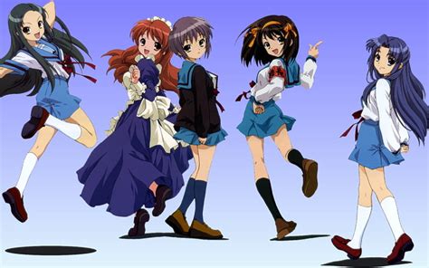 Five Female Anime Characters Clip Art Anime Girl Crowd Joy Jump