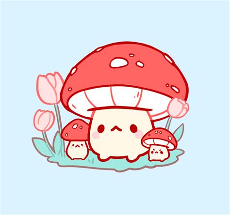 Mushrooms On A Flower 8x8 Giclée Art Print Cute Kawaii Pink Cow