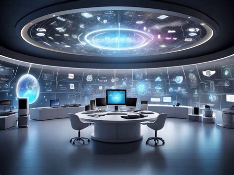 Modern Command Center With Real Time Global Data Visualization On Multiple Screens Stock