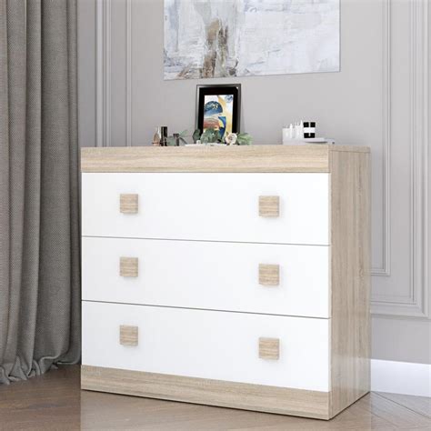 Комод еверест на 3 ящики соната 1 80х38х75 дуб сонома білий Dtm 2044 — ціна 2277 грн у