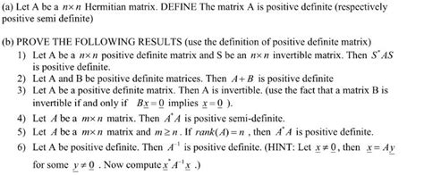 Solved Let A Be A N Times N Hermitian Matrix Define The