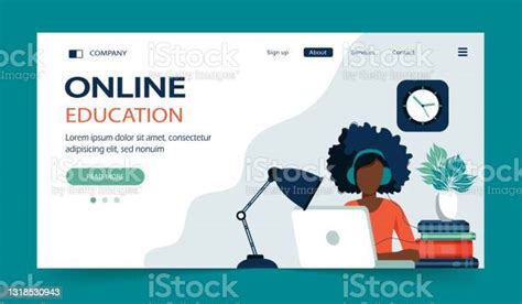 온라인 과정 거리 공부 자기 교육 디지털 라이브러리의 개념 그림 E러닝 배너 온라인 교육 플랫 스타일의 벡터 일러스트레이션