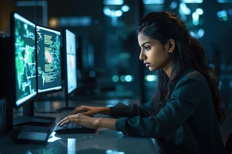 Premium Ai Image Young Female Artificial Intelligence Engineer