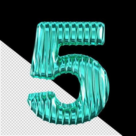 Símbolo 3d Turquesa Com Costelas Verticais Número 5 Psd Premium