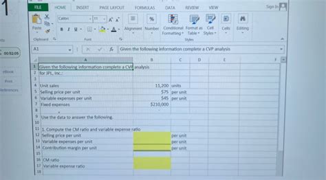 Solved Cvp Analysis Using Excels Basic Math Functions Jpl