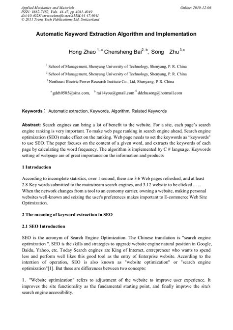 Automatic Keyword Extraction Algorithm And Implementation Scientific Net
