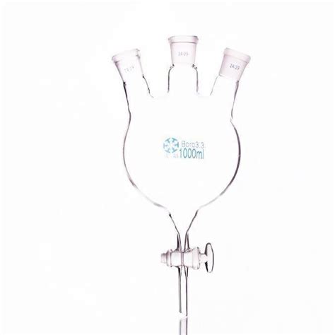 Three Necked Round Bottom Flask With Bottom Outlet And Glass Stopcock Capacity To Ml