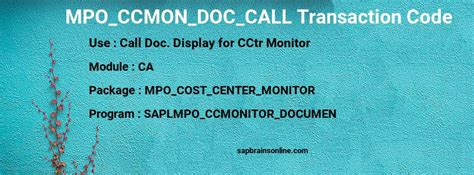 MPO CCMON DOC CALL SAP Tcode For Call Doc Display For CCtr Monitor