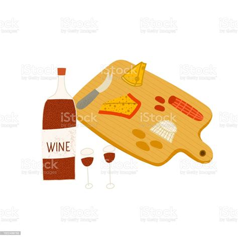 손으로 그린 스타일 벡터 일러스트 세트의 다양한 치즈와 나무 치즈 보드와 칼과 포크 흰색 배경에 격리 치즈보드에 대한 스톡 벡터 아트 및 기타 이미지 Istock